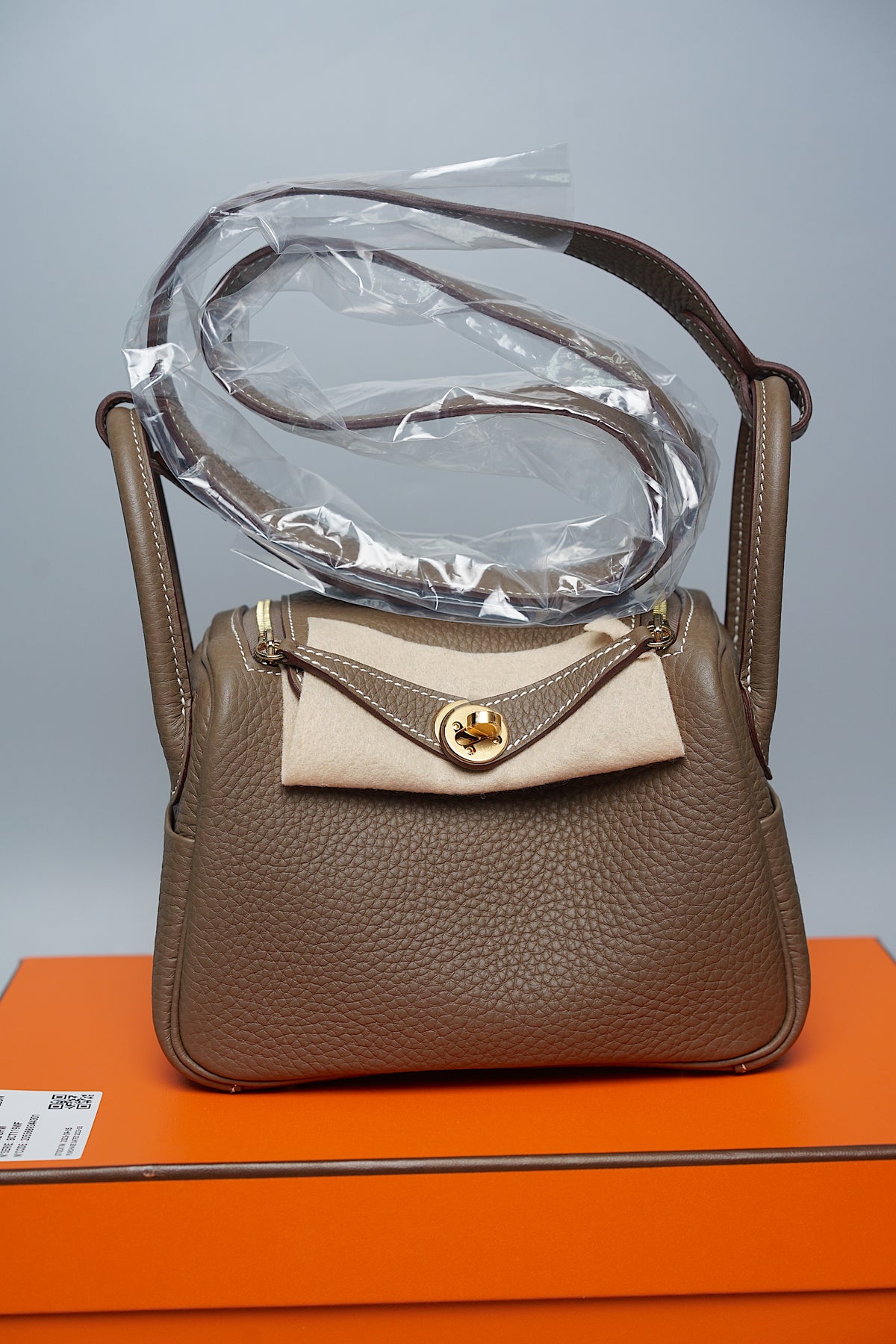 Hermes Mini Lindy in Etoupe Ghw (Brand New)– orange porter