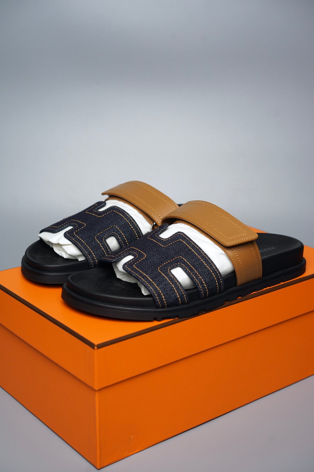 Hermes Chypre Sandals in Bleu Brut/Naturel Size 41 (Brand New ...