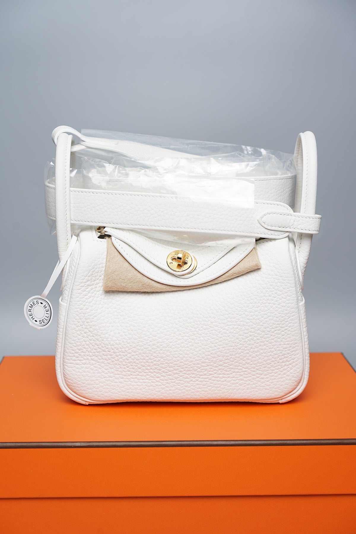 Hermes Mini Lindy in White Ghw (Brand New)– orange porter
