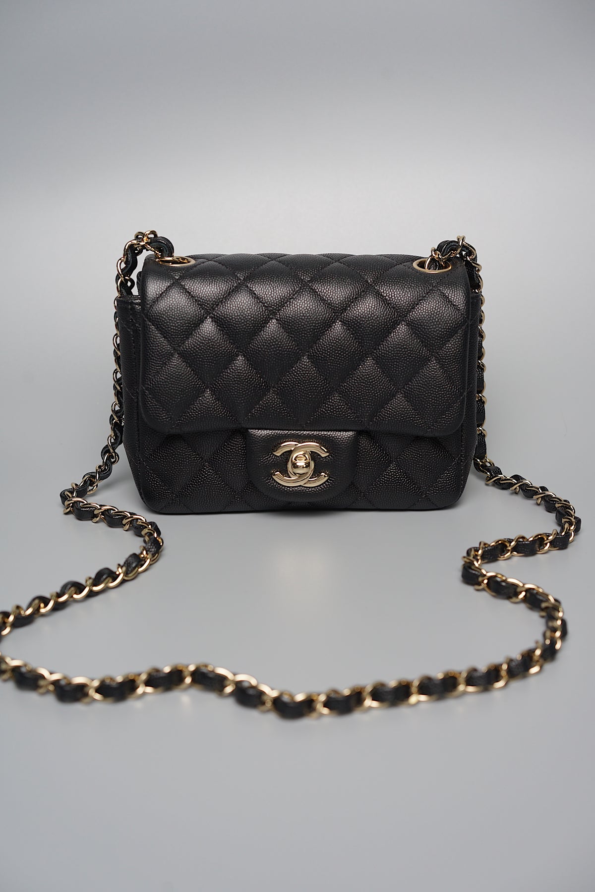 Chanel Timeless Mini Square in Black Caviar Ghw– orangeporter