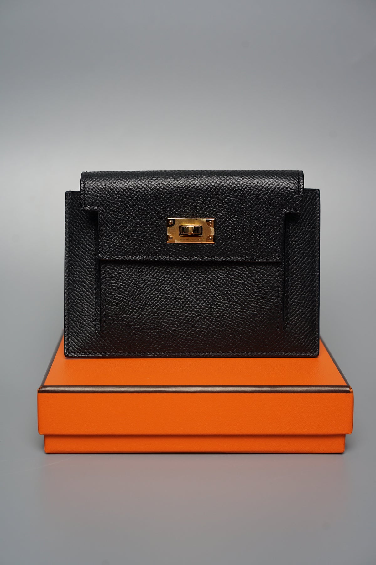 Hermes Kelly Pocket Compact Wallet in Black Ghw– orange porter