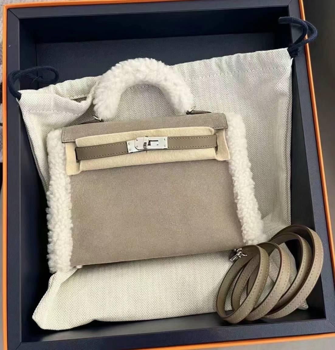 Hermes Kelly Mini Teddy Grizzly Etoupe Phw (Brand New)– orange porter