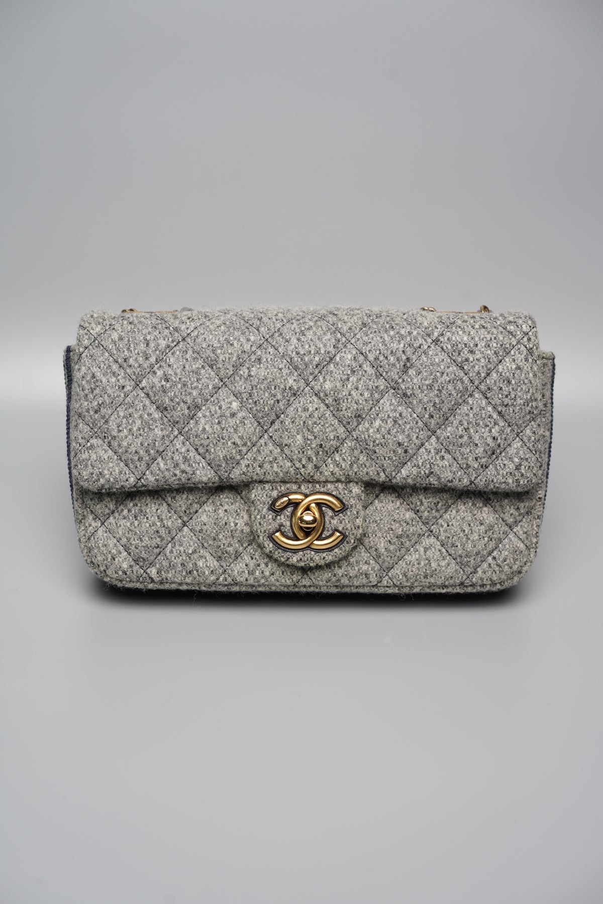 Chanel Tweed Mini Rectangular Flap in Grey/Navy– orange porter