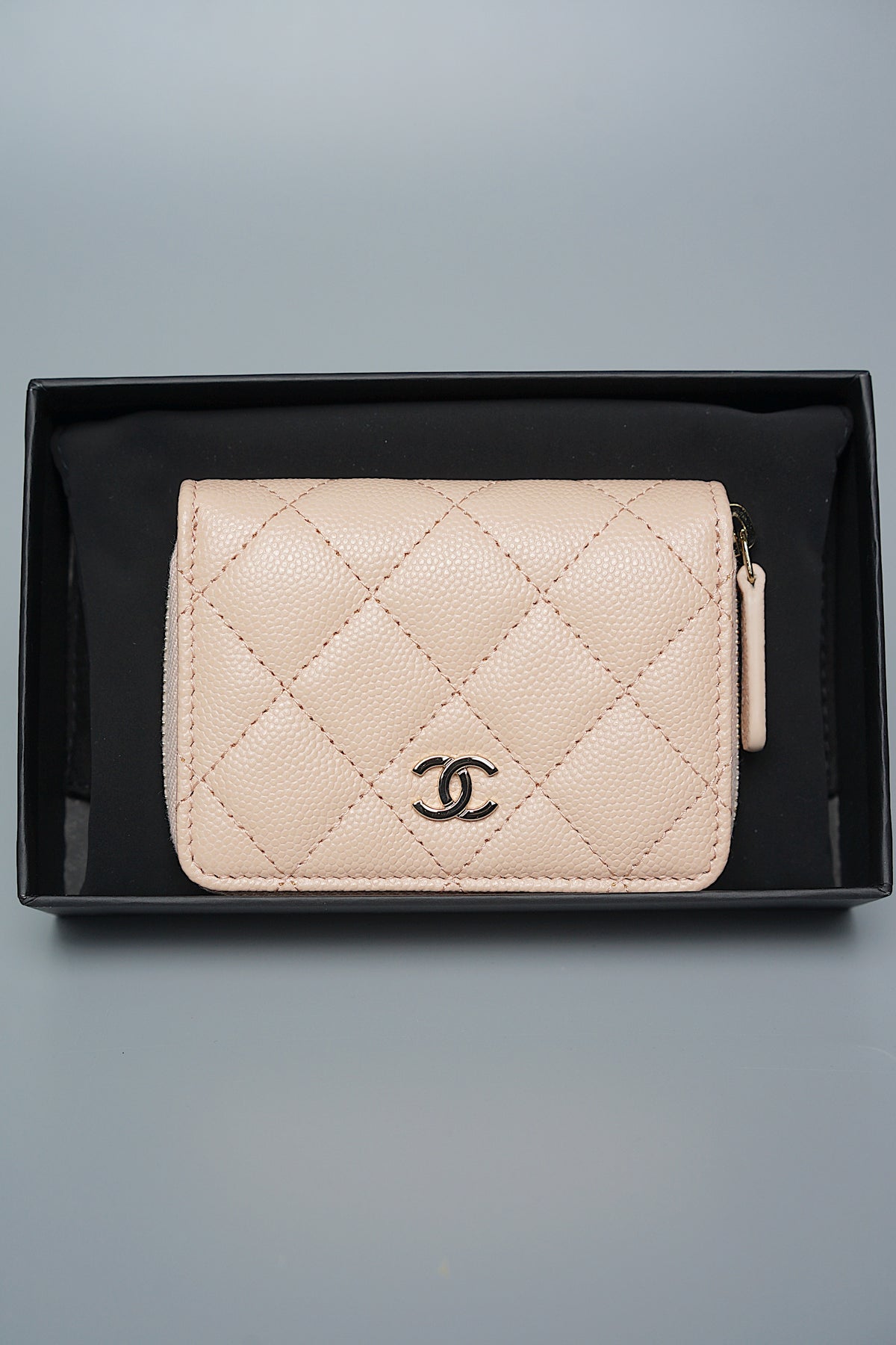 Chanel Compact Wallet in Beige Caviar (Brand New)– orange porter