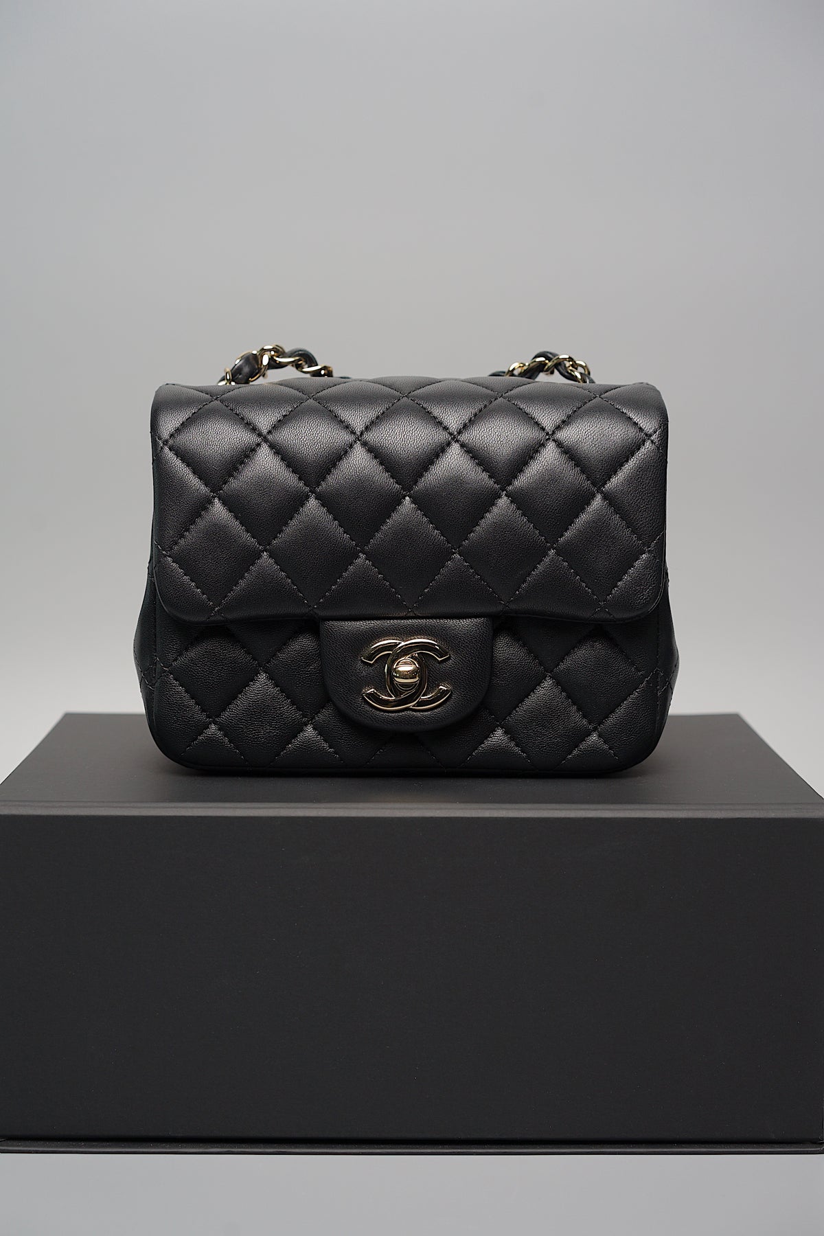 Chanel Mini Square Black Lambskin Ghw– ORANGEPORTER